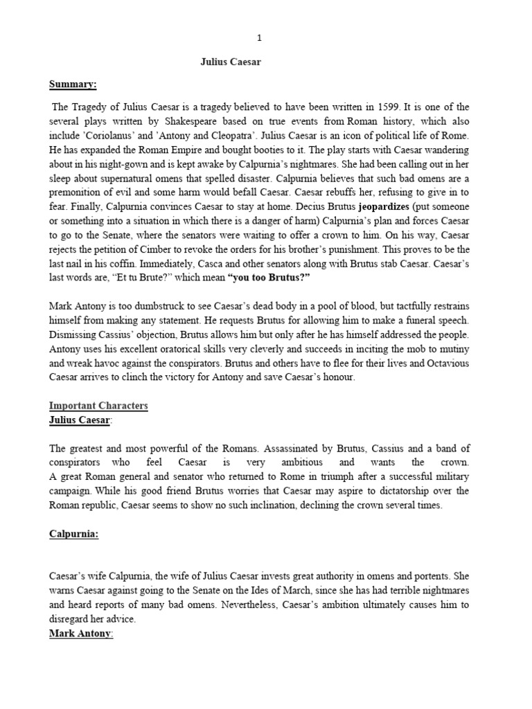 Julius Caeser Notes | PDF | Mark Antony | Julius Caesar