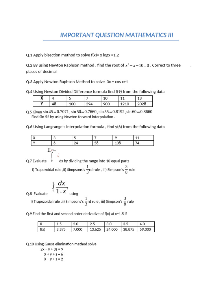 Imp 10 Ques M-III MId Term | PDF