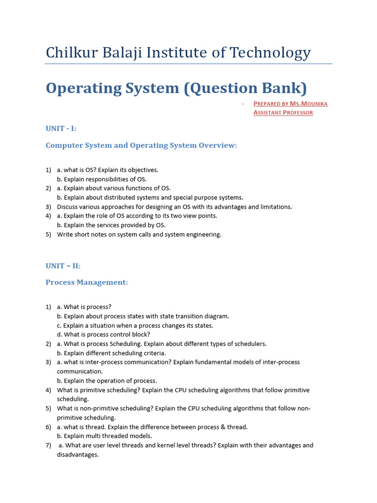 Operating System OS Questions | PDF | Thread (Computing) | Scheduling (Computing)