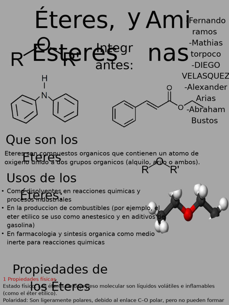 Éteres, Ésteres y Aminas: Propiedades y Usos | PDF | Amina | Éter