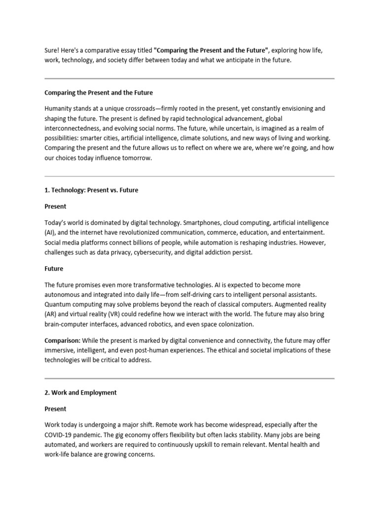 Present vs. Future: A Comparative Analysis | PDF | Artificial ...