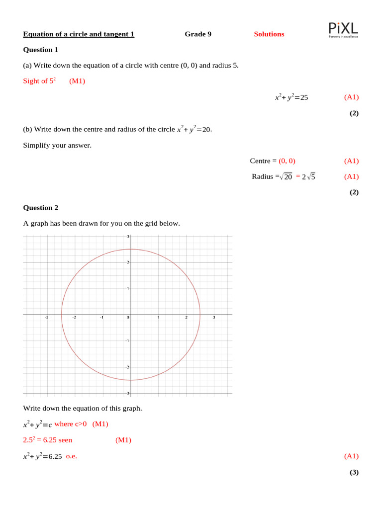 2017 Equation of A Circle and Tangent 1 SOLUTIONS | PDF