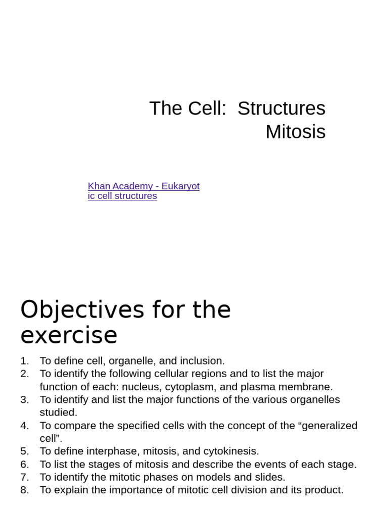 Ex 4 Cell Anatomy and Division | PDF