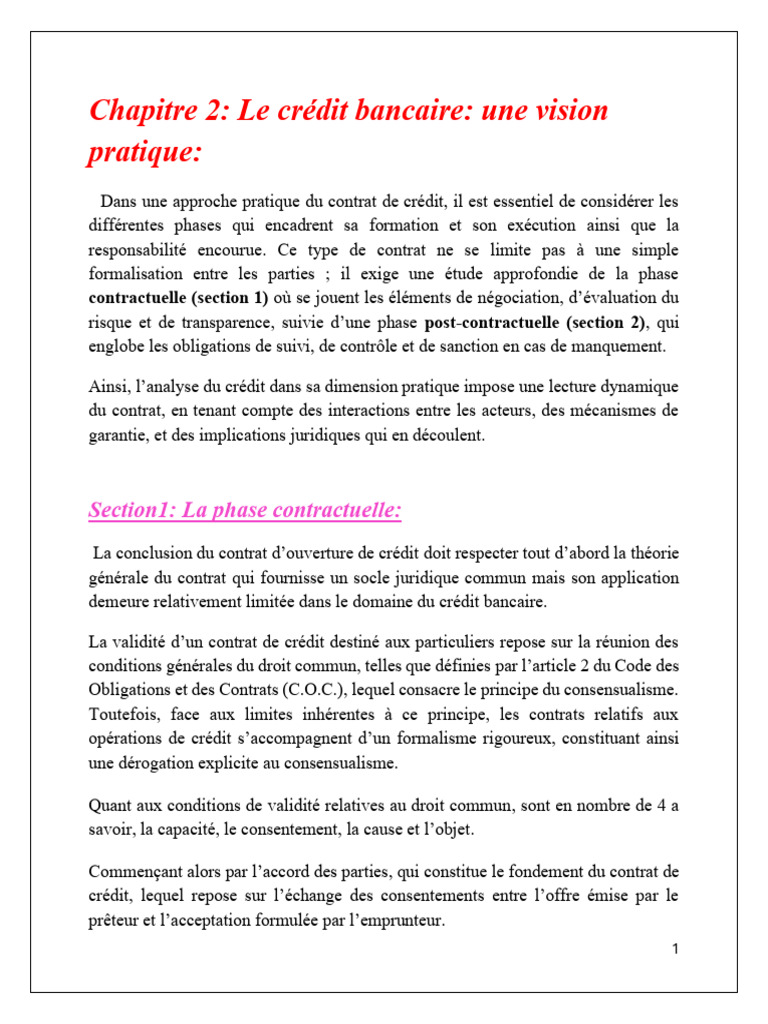 Analyse pratique du contrat de crédit | PDF | Crédit | Finance et ...