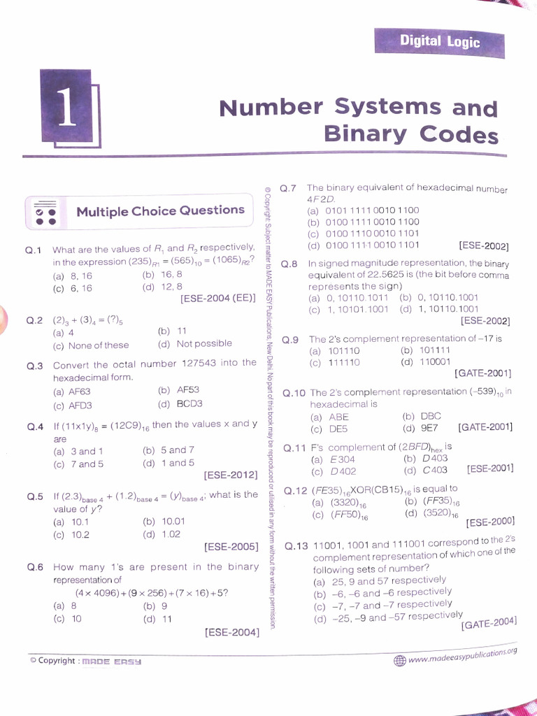 Number Systems and Binary Codes Quiz | PDF | Logic Gate | Numbers