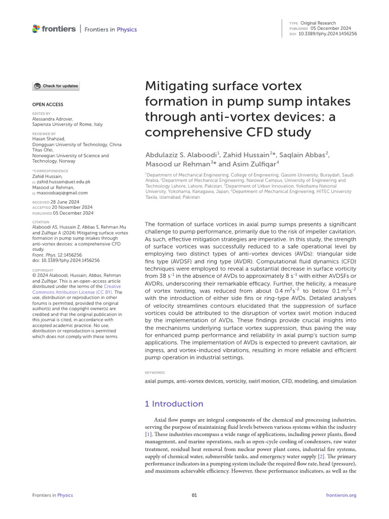 Mitigating Surface Vortex Formation in Pump Sump i | PDF | Vortices ...