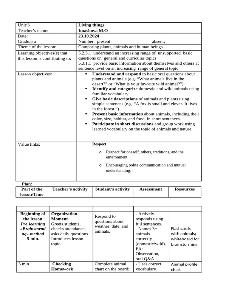 Comparing Plants, Animals and Human Beings. | PDF | Vocabulary ...