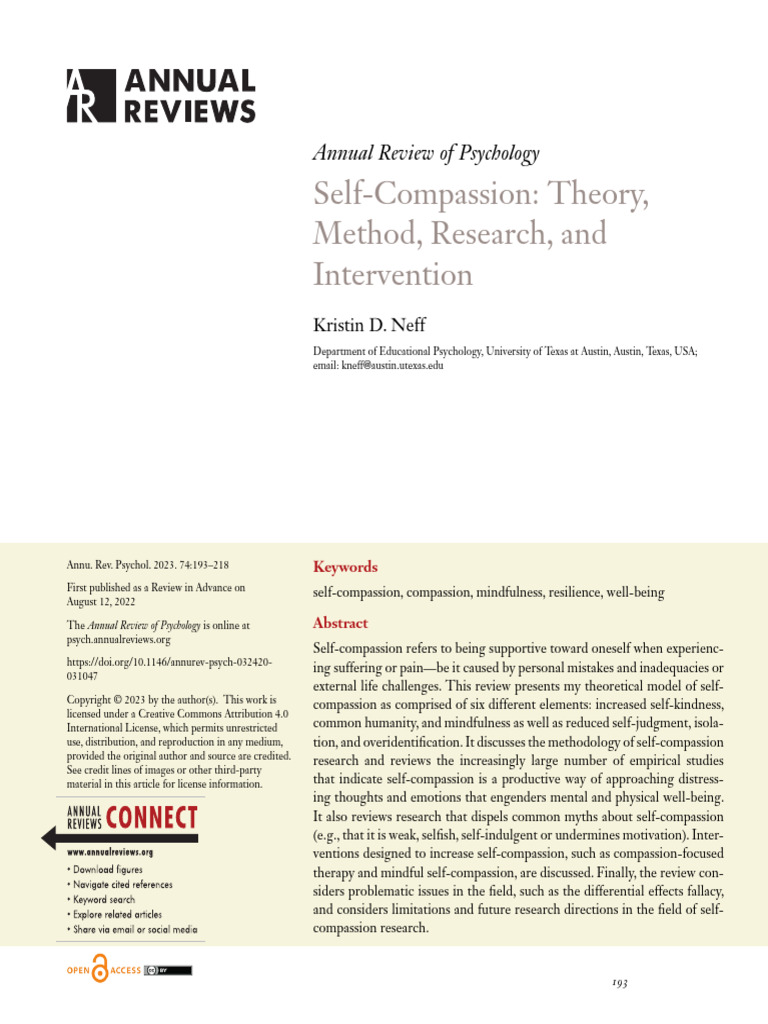 Self-Compassion: Theory, Method, Research, and Intervention | PDF ...