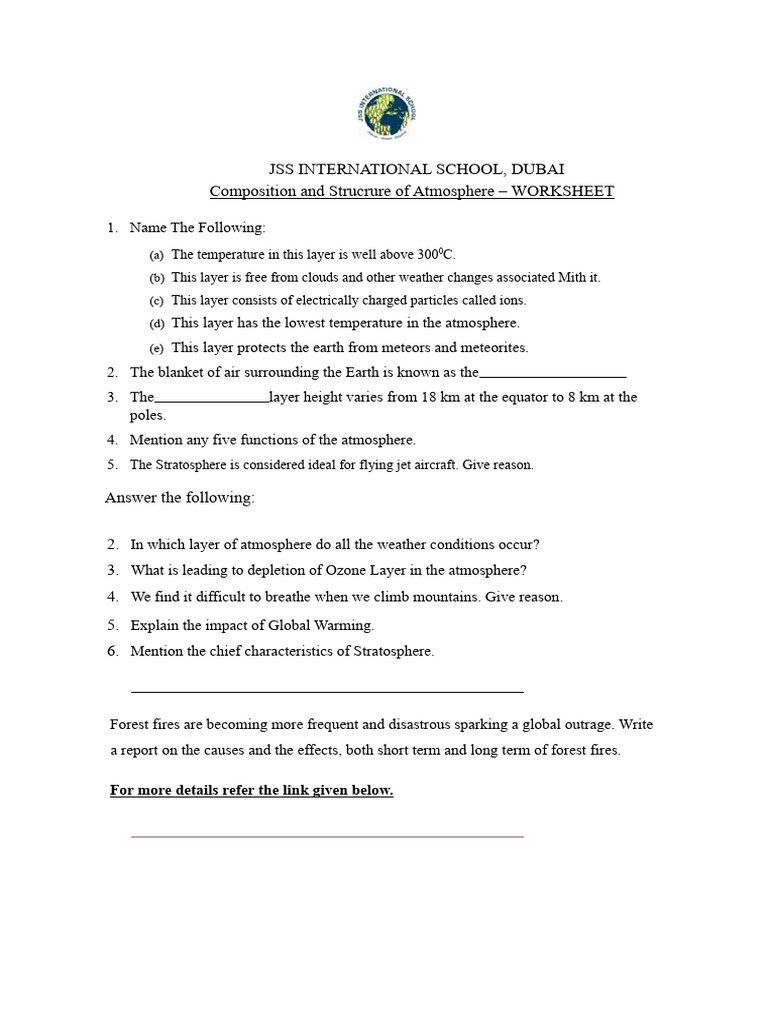 Composition and Structure of Atmosphere - Worksheet | PDF