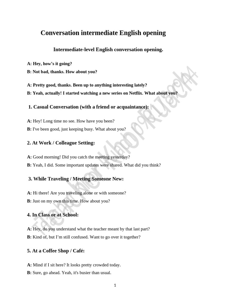 Conversation Intermediate English Opening 3 | PDF