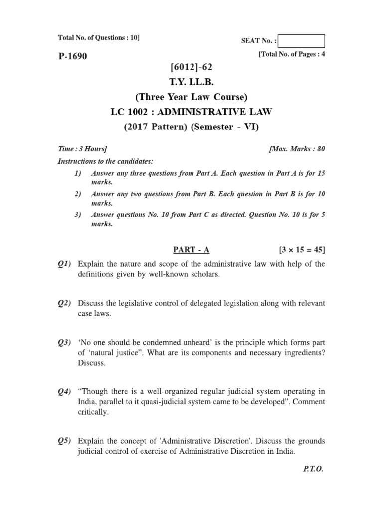T.Y. LL.B. (Three Year Law Course) LC 1002: Administrative Law ...