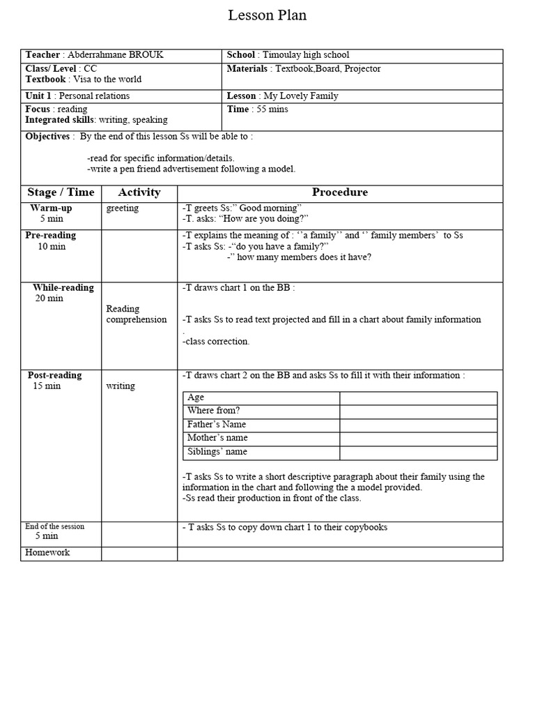 Lesson Plan Reading Lov Family | PDF