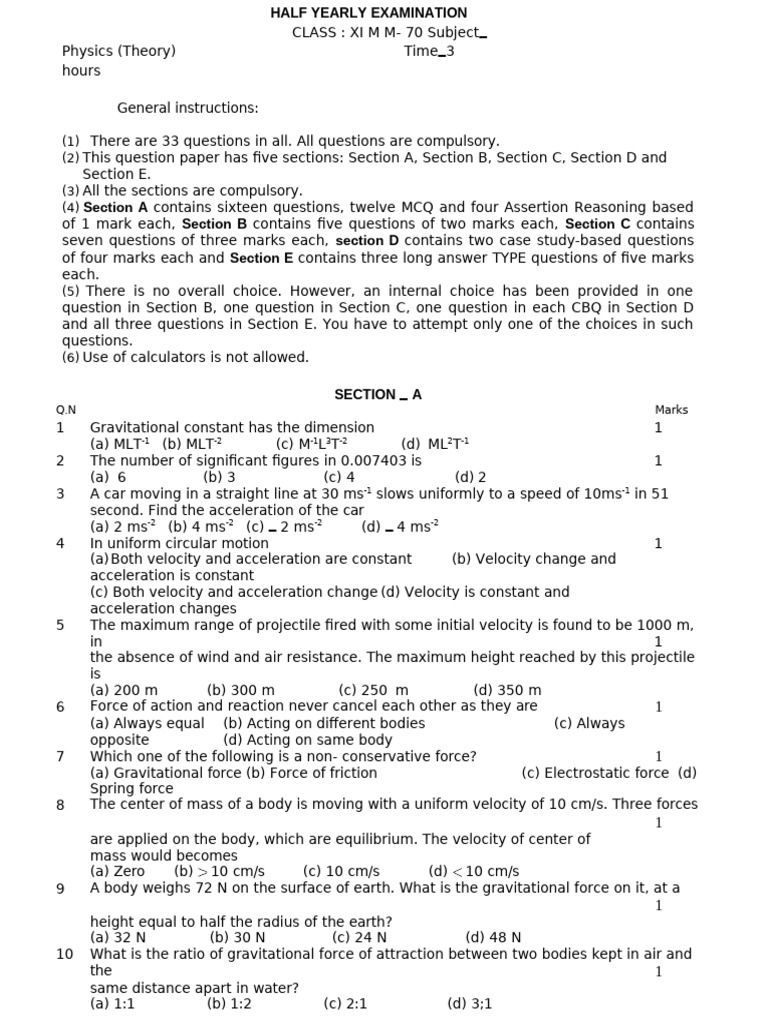 11th Physics Yearly Paper Practice Let It | PDF | Rotation Around A Fixed Axis | Force