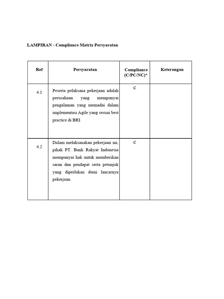 Lampiran 5 - Tabel Compliance Matrix Persyaratan | PDF