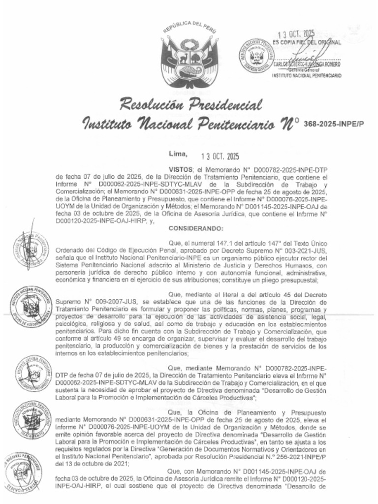 La Resolución Presidencial N°368-2025-Inpep | PDF