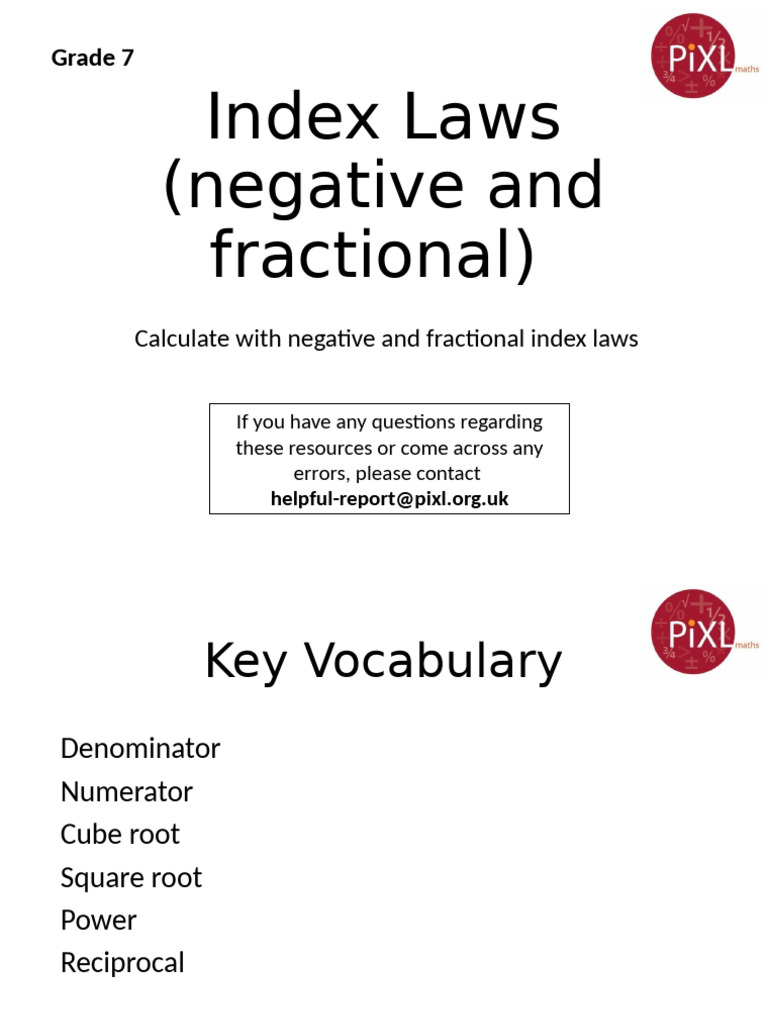 Index Laws (Negative and Fractional) | PDF | Mathematics | Arithmetic