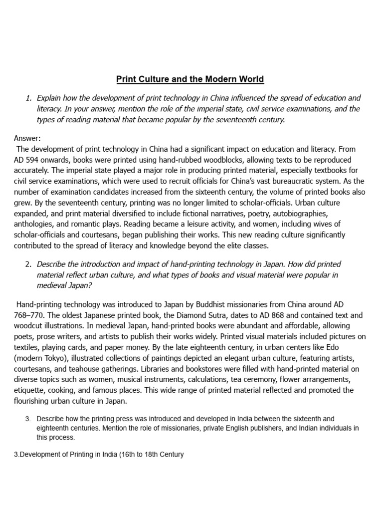 Print Culture and The Modern World | PDF | Printing Press | Printing