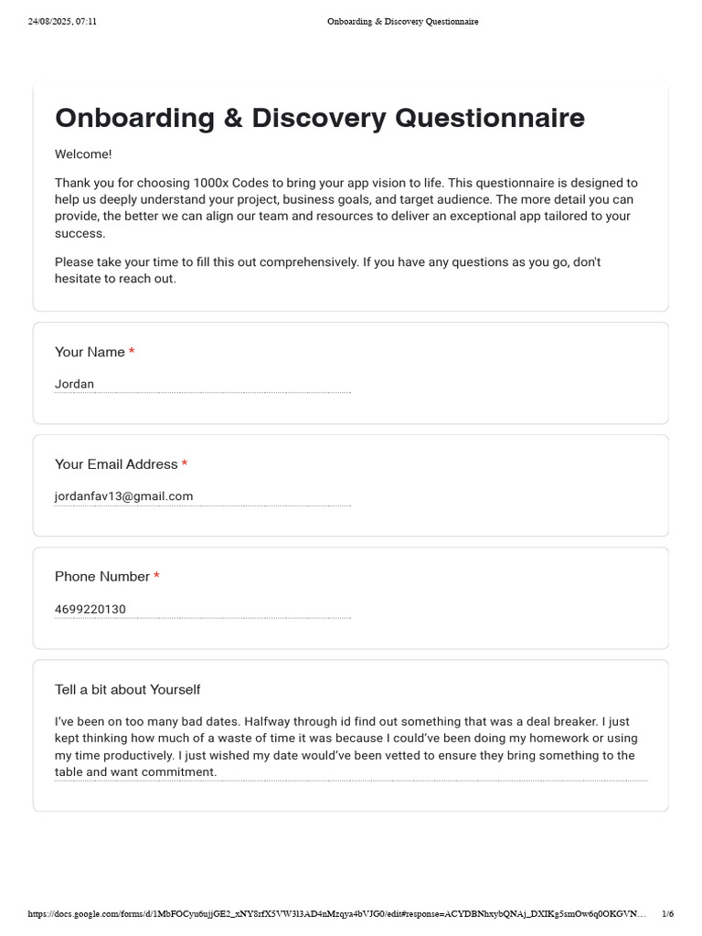 App Development Onboarding Questionnaire | PDF | Ios | Mobile App