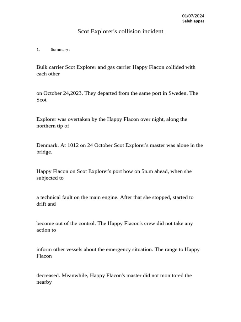 Scot Explorer and Happy Flacon Collision | PDF | Port And Starboard ...