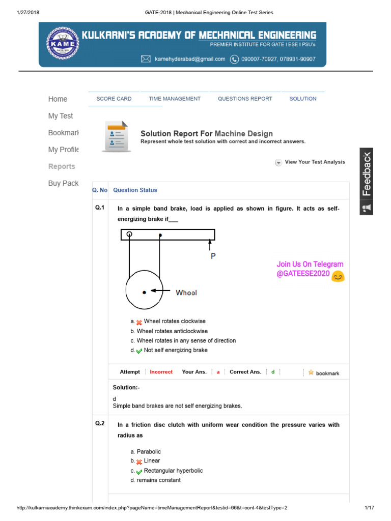 GATE-2018 - Mechanical Engineering Online Test Series MACHINE DESIGN ...