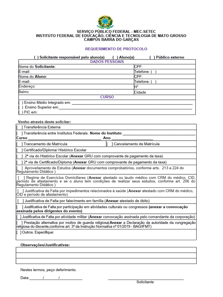 Requerimento de Protocolo | PDF