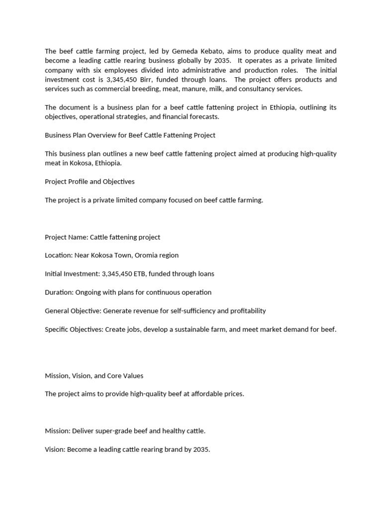 Business Plan for Beef Cattle Farming | PDF | Interest | Equity (Finance)