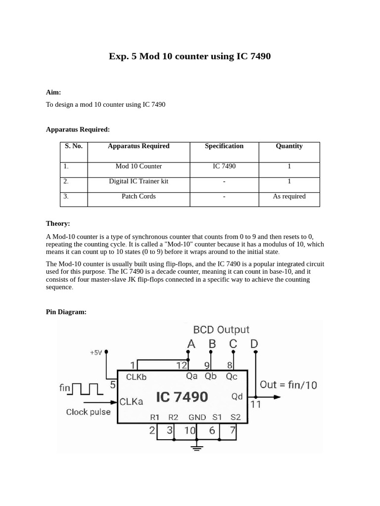 Mod 10 Counter with IC 7490 Design | PDF