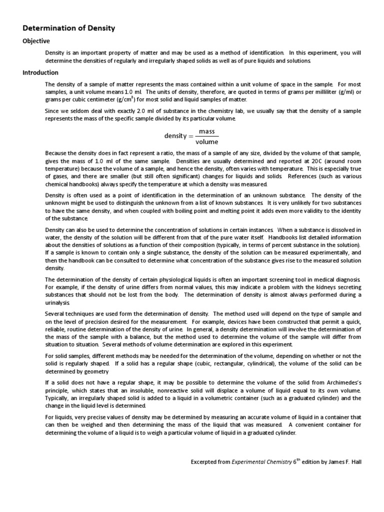 Determination of Density Lab | PDF | Density | Volume