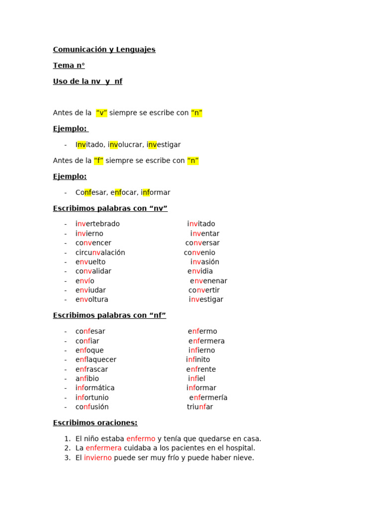 Uso de "nv" y "nf" en Español | PDF