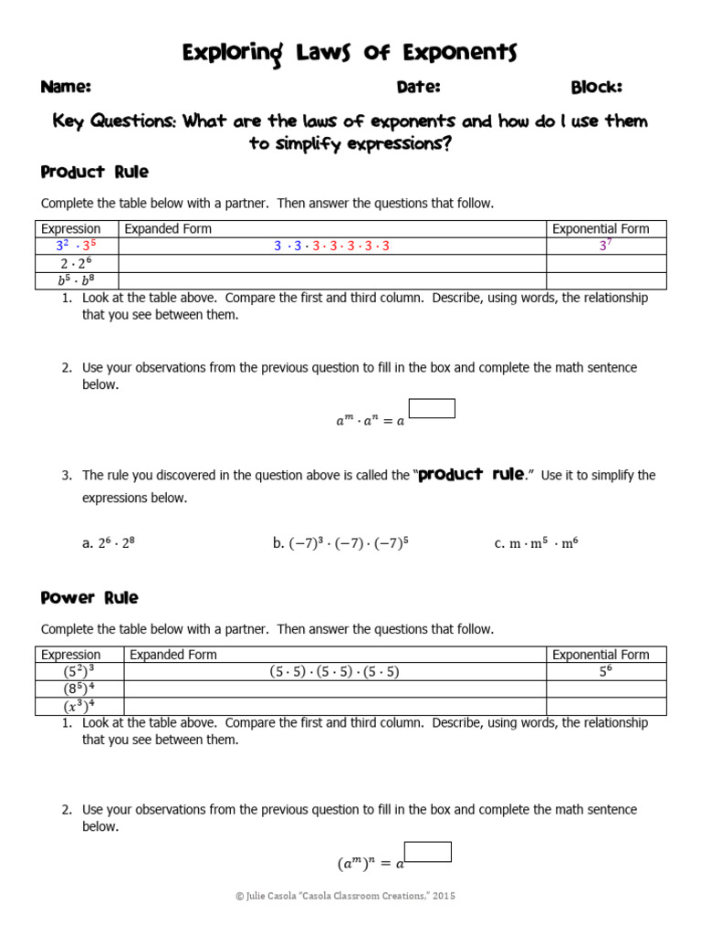 Exploring Laws of Exponents Notes | PDF | Exponentiation | Mathematics