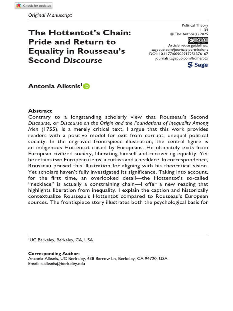 The Hottentot's Chain - Pride and Return To Equality in Rousseau's ...