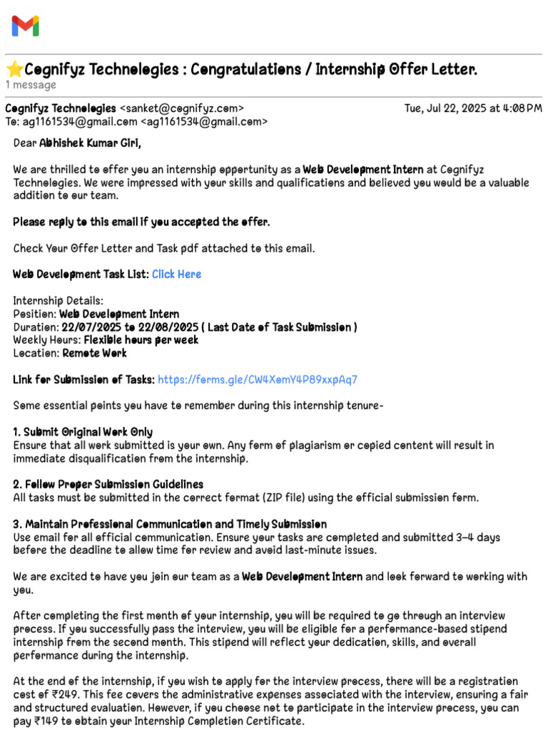 Cognifyz Web Development Internship Offer | PDF