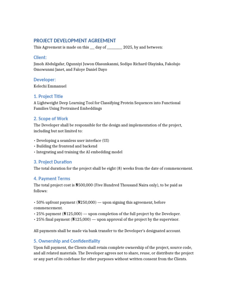 Project Development Agreement for AI Tool | PDF