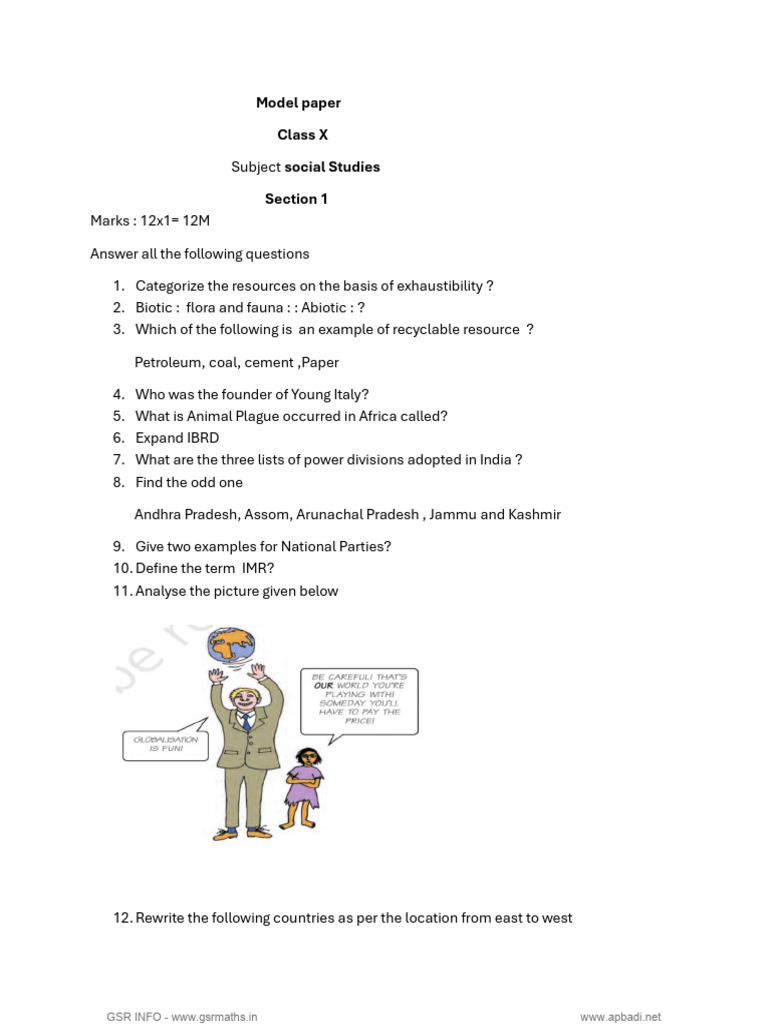 10th Class Social SA 1 2025-26 Model Paper 1 GSR INFO-www - Gsrmaths.in ...