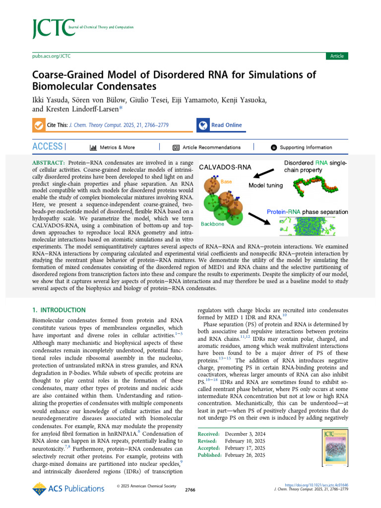Coarse-Grained RNA Model for Biomolecular Condensates | PDF | Molecular ...