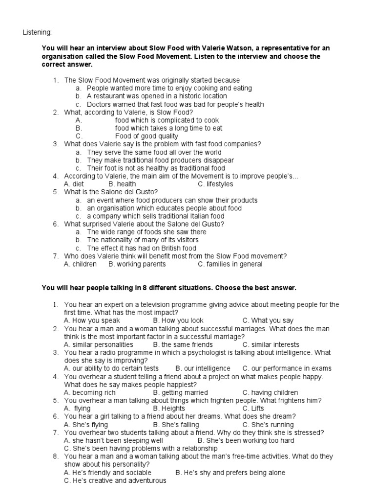 Listening | PDF | Foods