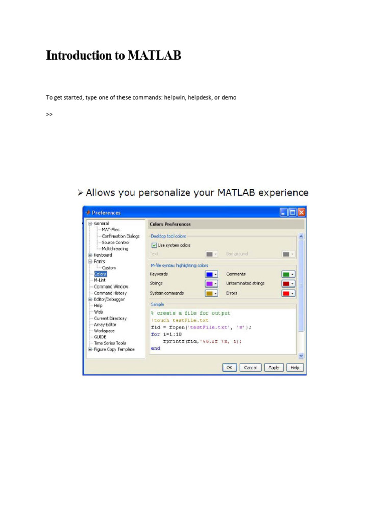 Introduction To MATLAB | PDF