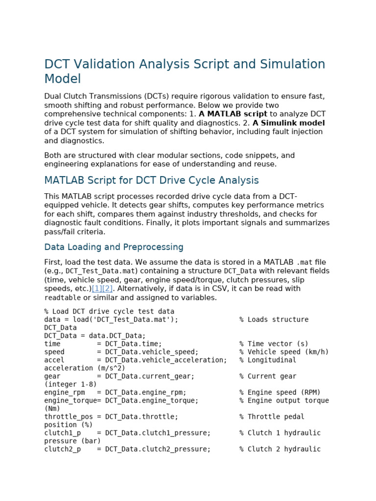 DCT Validation Analysis Script and Simulation Model | PDF | Clutch | Torque