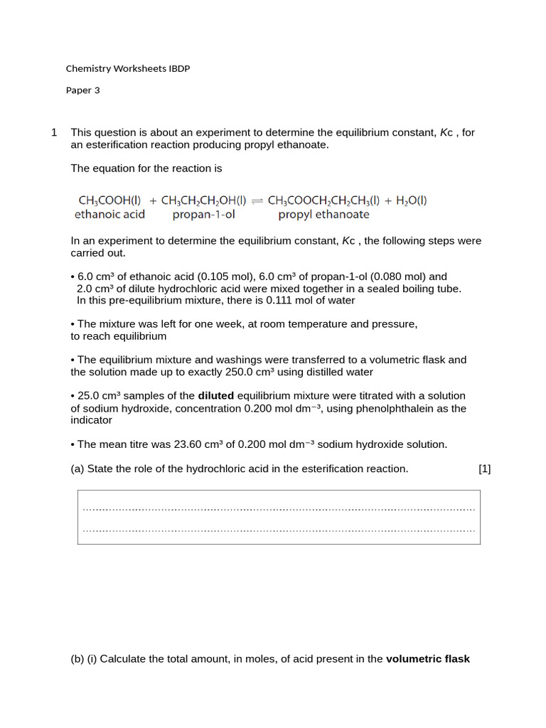 P1 HL 1B Chemistry Worksheets IBDP | PDF | Chemical Equilibrium | Acid