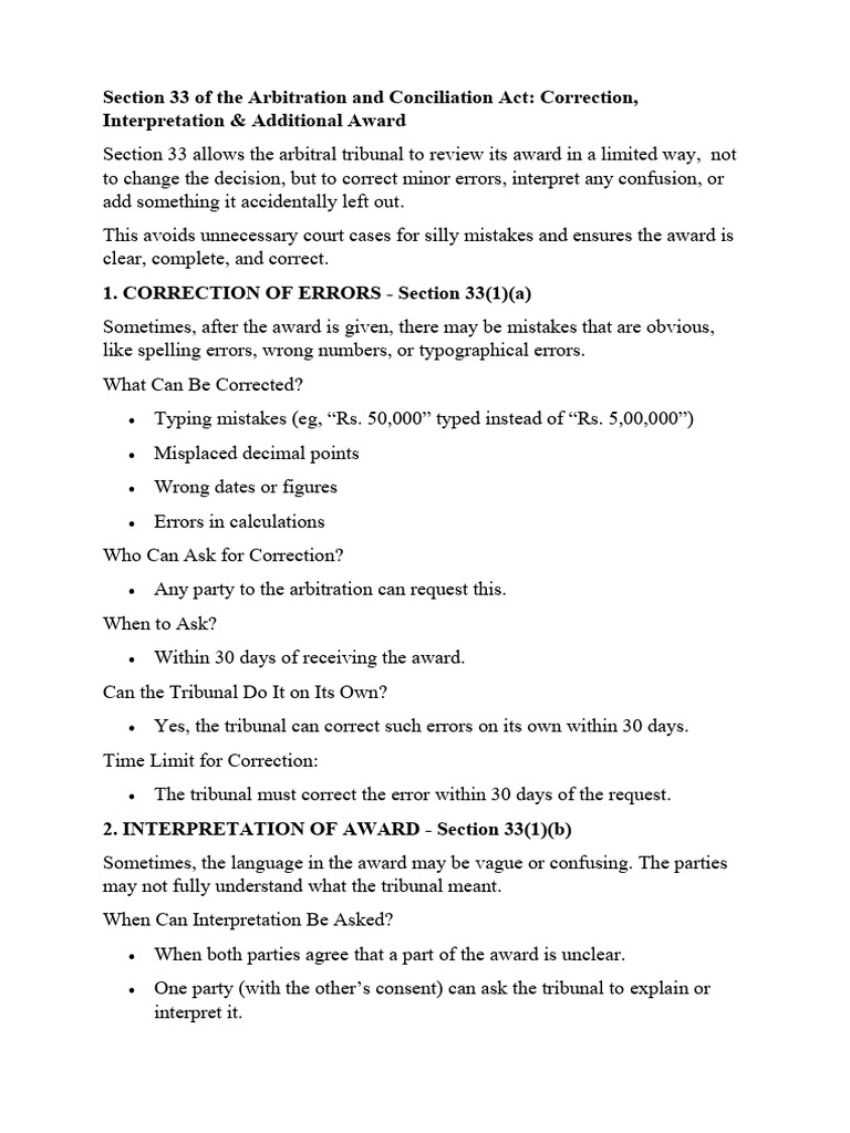 Section 33 Arbitration Act: Corrections & Awards | PDF | Arbitration ...