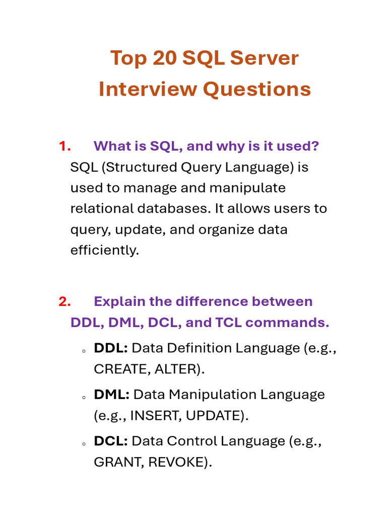 SQL Interview Questions 1747996630 | PDF | Sql | Data Management