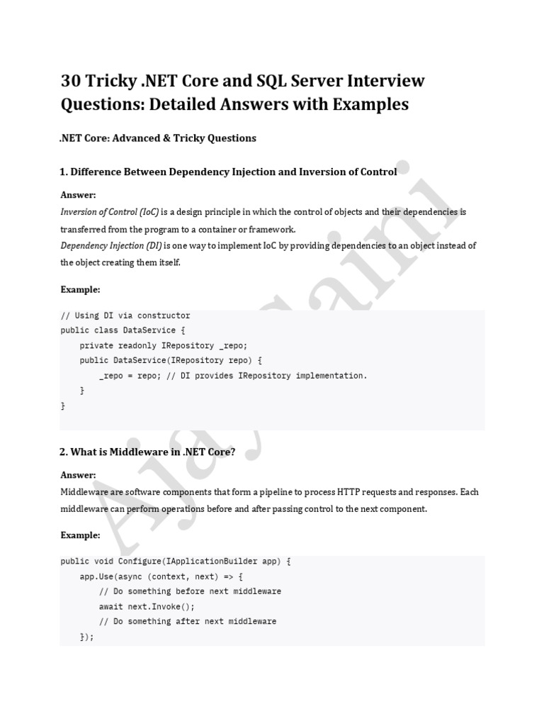 30 Tricky NET Core and SQL Server Interview 1753209219 | PDF | Language ...
