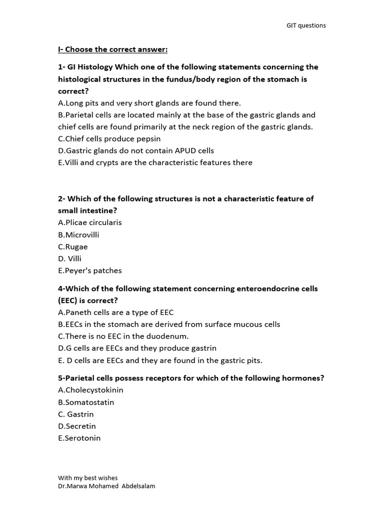 MCQ Histo Git | PDF | Epithelium | Stomach