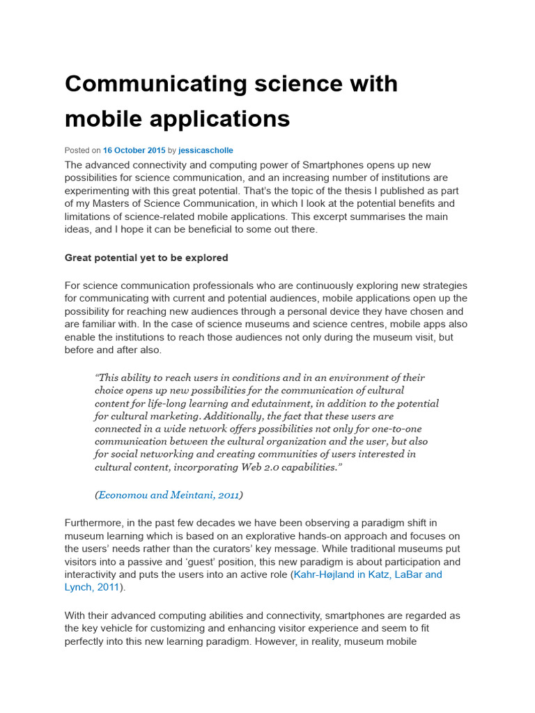Communicating Science With Mobile Applications | PDF | Mobile App | Science