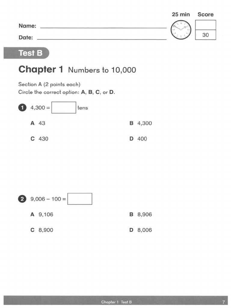 Math Test CH 01 Test B | PDF