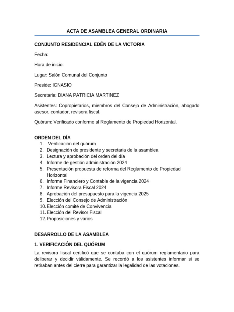 Acta Asamblea Eden D Ela Victoria Terminada | PDF | Condominio