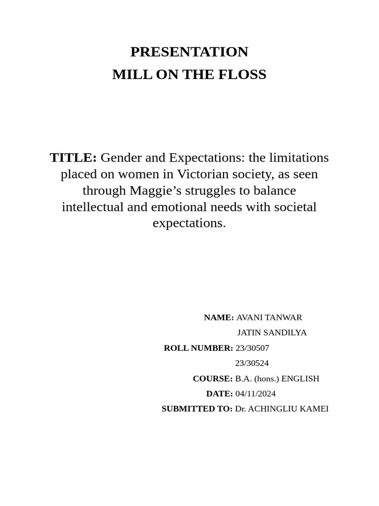 Presentation Mill On The Floss | PDF | The Mill On The Floss | George Eliot