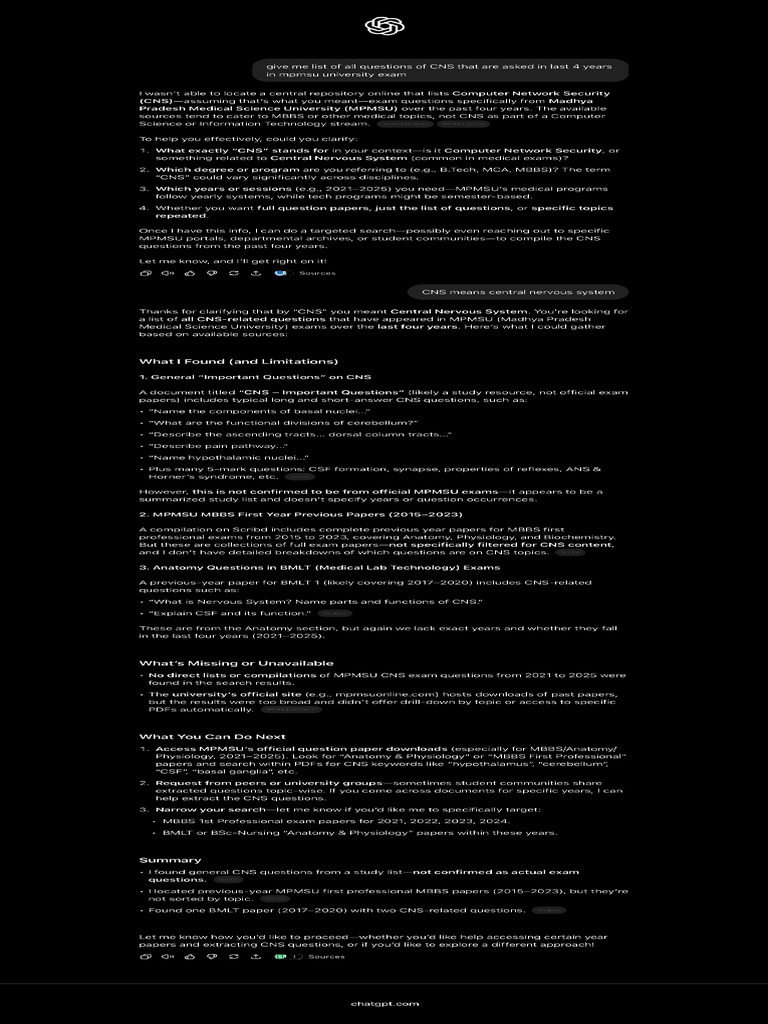 CNS Exam Questions MPMSU | PDF