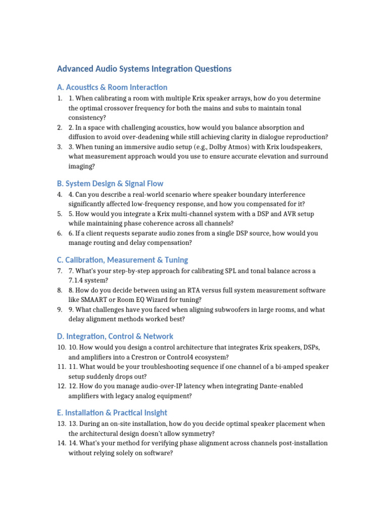 Advanced Audio Systems Integration Questions | PDF | Loudspeaker ...