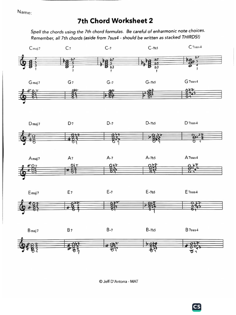 7th Chord Worksheet 2 | PDF